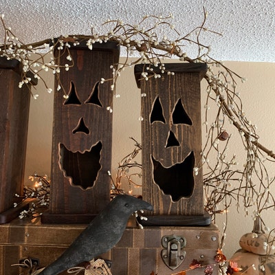 Rustic Wood Pumpkin Lantern Trio - Etsy