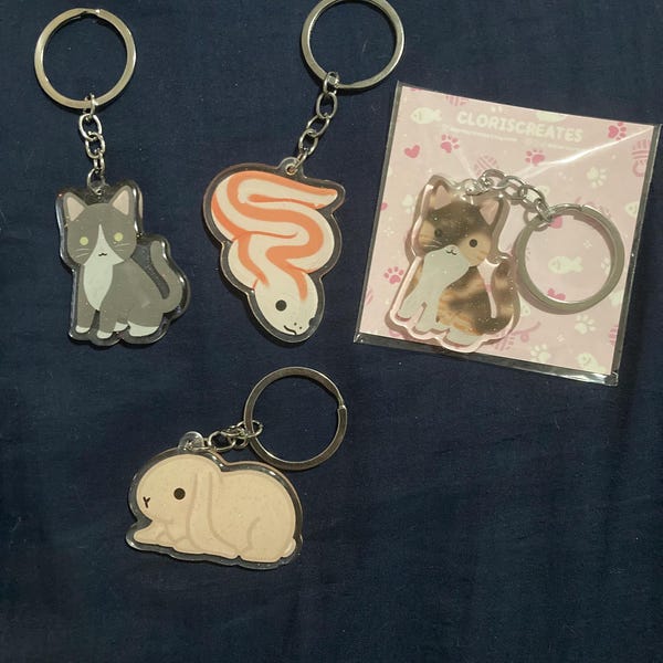 Blue Gray Sphynx Hairless Cat Acrylic Pet Breed Keychain Cartoon Chibi ...