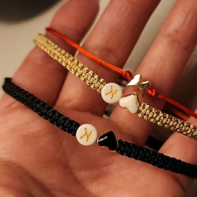 Set of 2 Custom Initials Bracelets With Colorful Heart Bead ...