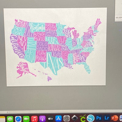 Digital Download USA Map Printable, Hand Lettered, United States of ...