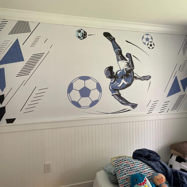 Soccer Themed Kids Room Wallpaper, Football Mural for Children, Sports ...