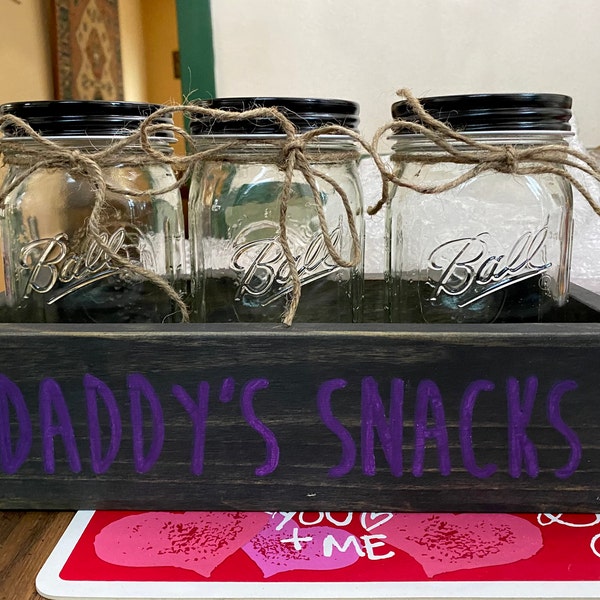 Handmade Wooden "daddy's Snacks" Wooden Candy Bar Box W/ Mason Jars for ...