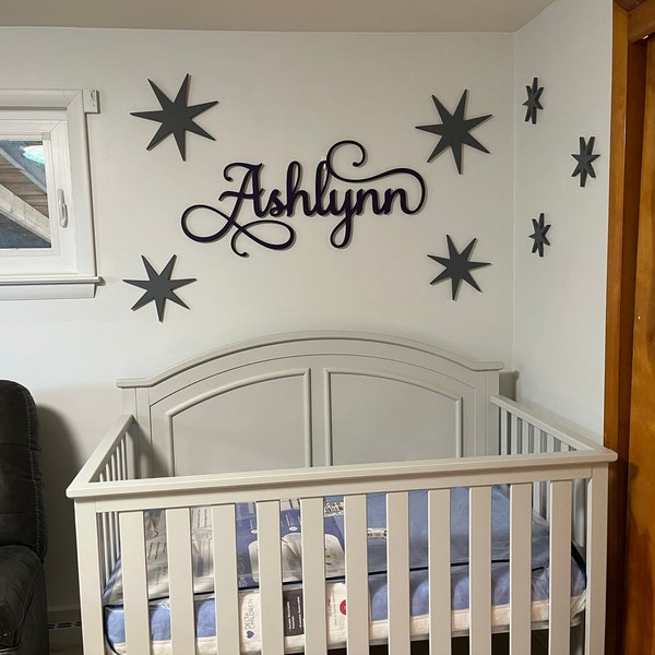 Baby Name Sign - Over the Crib Sign - Wooden Name Sign Wall Hanging ...