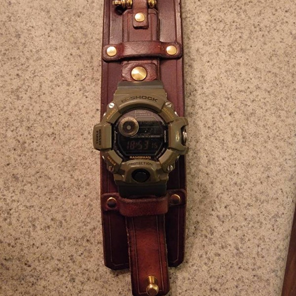 Wide Watch Strap Made to Order. Full Grain Veg Tan Leather, Rugged EDC ...