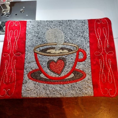 Coffee Heart COMPLETELY in the Hoop Mug Rug Design 5x7 & 6x10 ...