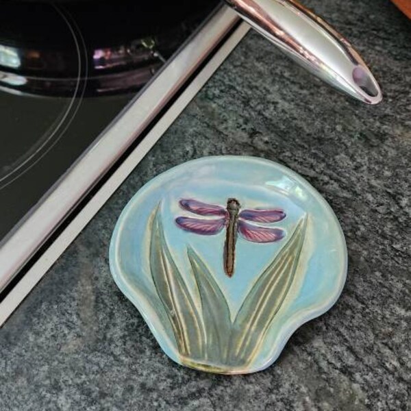 Large Blue Dragonfly Ceramic Spoonrest and Tea-bag Holder. Handmade ...