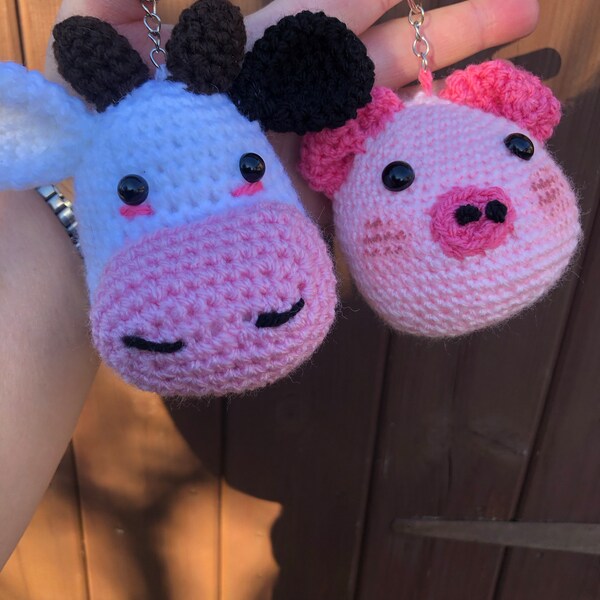 Mini Crochet Animals Cute Pig Head Key Chain— CROCHET PDF PATTERNS - Etsy