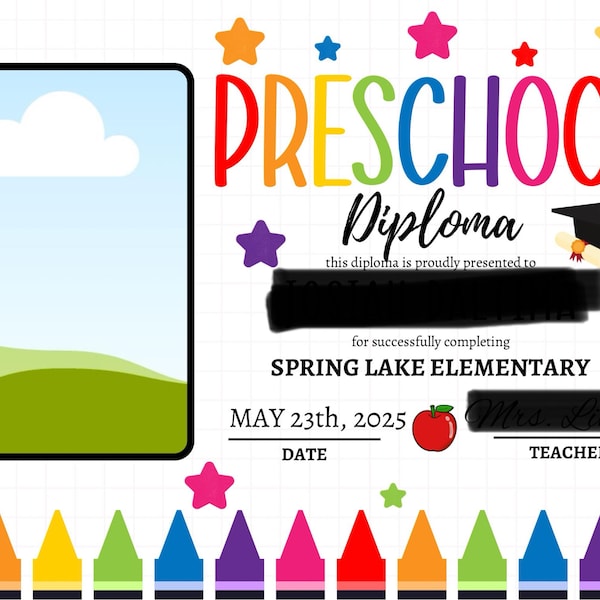Editable Preschool Diploma With Photo Preschool Graduation Preschool ...