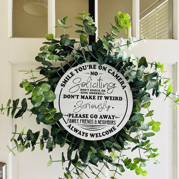 No Soliciting Signs for Door, Smile Your on Camera Sign, No Soliciting ...