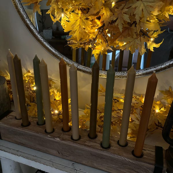 Tall Boho Candle, Beeswax Tapers, Fall Colored Taper Candles, Autumn ...