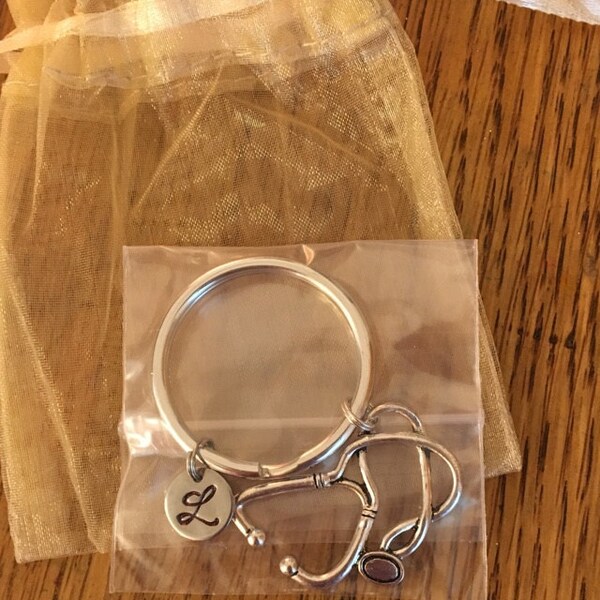 Stethoscope Initial Key Ring - Stethoscope Keychain, Medical Key Ring ...
