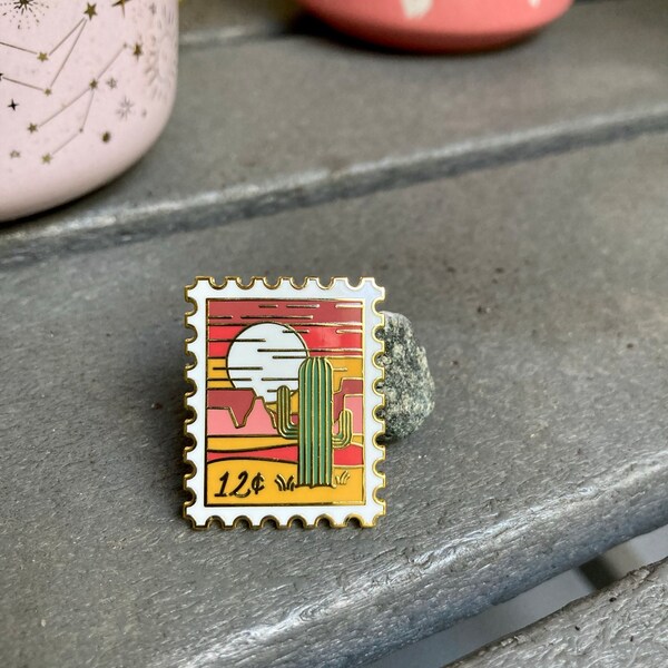 Desert Oasis Postage Stamp Enamel Pin // Lapel Pin / Cactus / Postage ...