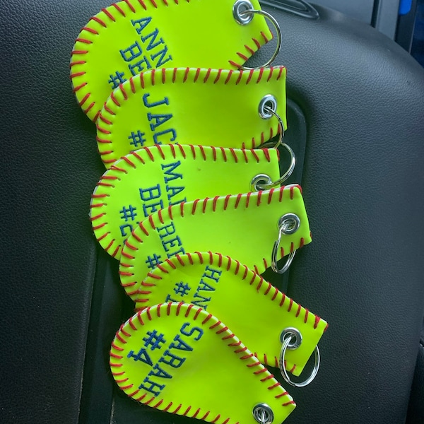 Softball Keychain Personalized Softball Key Chain, Embroidered Softball ...