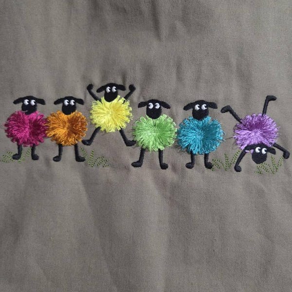 Funny Fuzzy Sheep Fringed Lamb 6 in a Row Fringe Machine Embroidery ...