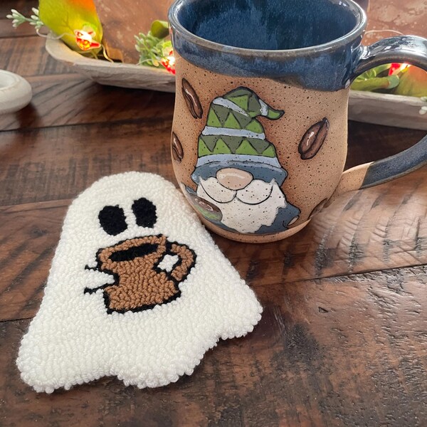 Daisy Ghost Mug Rug, Halloween Punch Needle Coaster, Daisy Ghostie ...