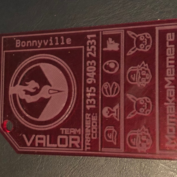Pokemon GO Trainer Card Personalised Laser Cut Name Badge Mystic Valor ...