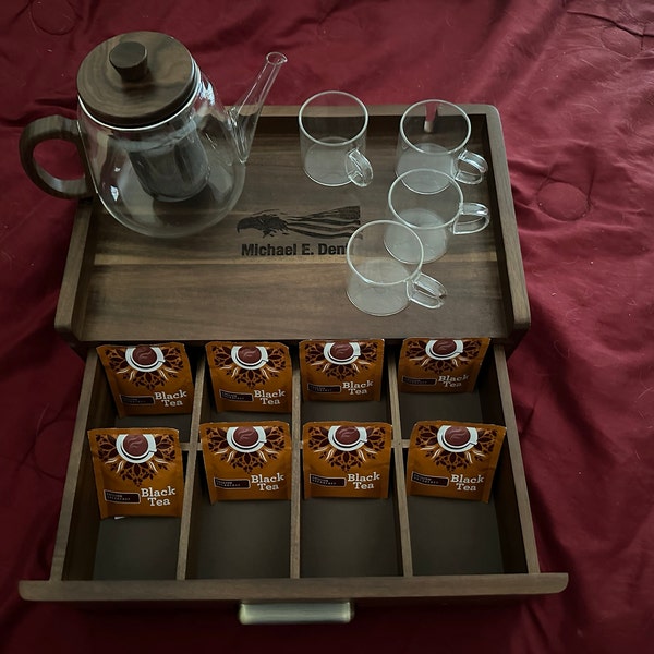 Custom Engraved Tea Organizer - Personalized Tea Box With Drawer for ...