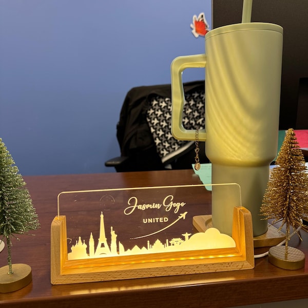 Personalized Name & Title Desk Plate Stand | Plane Pilot Flight ...