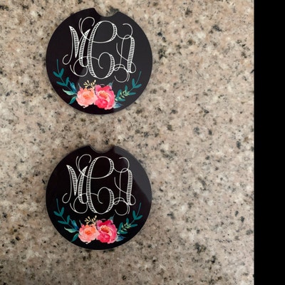Monogrammed Car Coasters, Monogrammed Coaster Set, Personalized Car ...