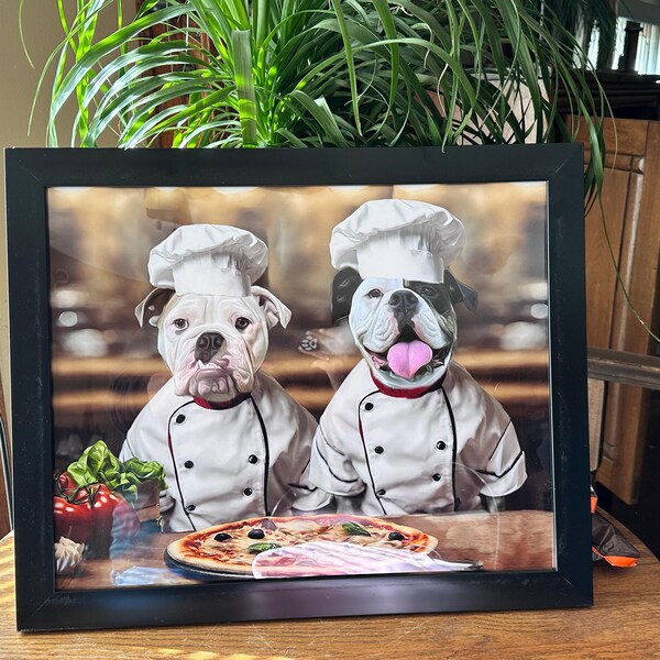 Custom Pet Chef, Dog Portrait, Cat Chef, Pet in the Kitchen, Pet Lover ...