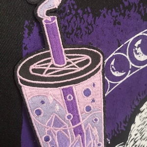 Witch Boba Patch 5 Iron on Embroidered Patch Bubble Tea Crystal Pentacle Pentagram Witchcraft ...