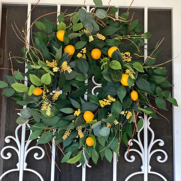 Summer Lemon Wreath for Front Door, Fruit Wreath for Front Porch ...