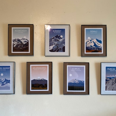 The Seven Summits Set of 7 Art Prints Everest, Aconcagua, Denali ...