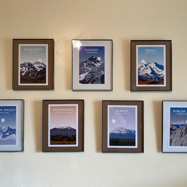 The Seven Summits Set of 7 Art Prints - Everest, Aconcagua, Denali ...