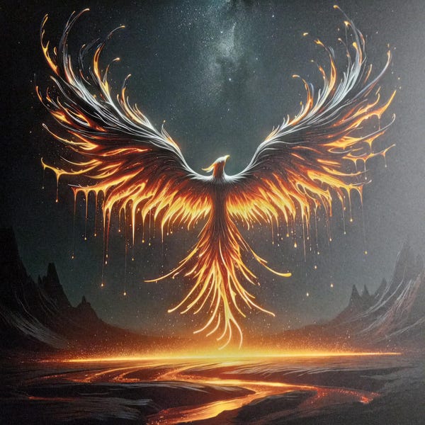 CANVAS Print | Phoenix Bird Being Reborn Out of a River of Molten Lava ...