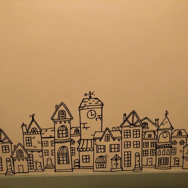 Scandinavian Style Cute Village Wall Decal - Hand Drawn Town Decal ...