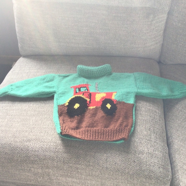 Tractor Farm Sweater Baby Children Knitting Pattern Aran Wool 22" -28 ...