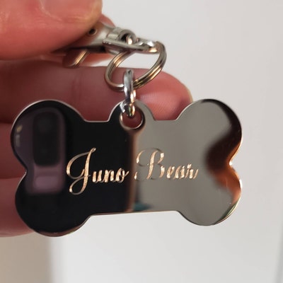 Silver Bone Pet ID Stainless Steel Custom Engraved Dog Tag Size 28x50mm ...