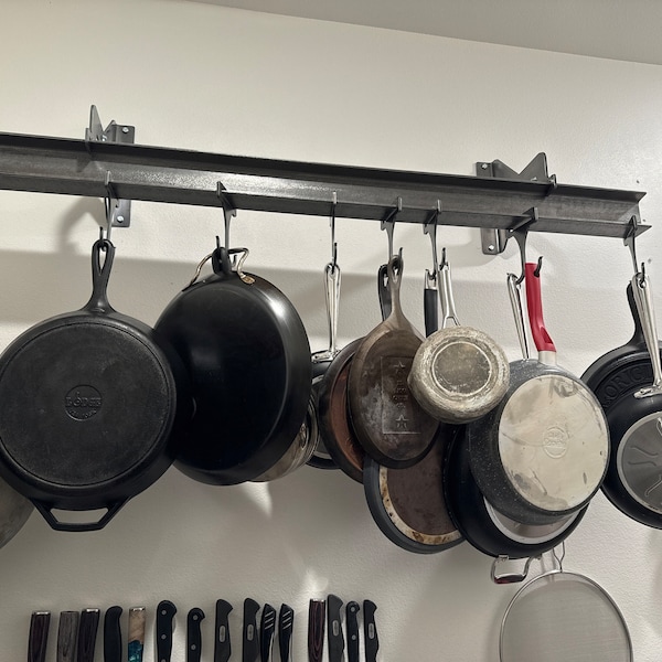 Wall Mount Industrial Steel I Beam Pot Rack Heavy Duty Double Sliding ...