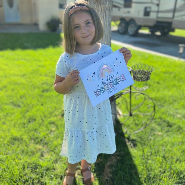 Boho Rainbow Hello Kindergarten Sign, First Day of Kindergarten Girl ...