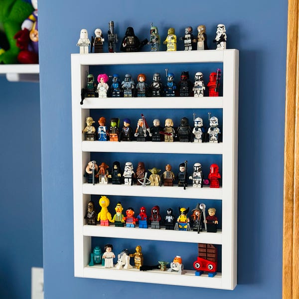 Floating Hardwood Minifigure Display Shelf ONE 1 White or Black ...