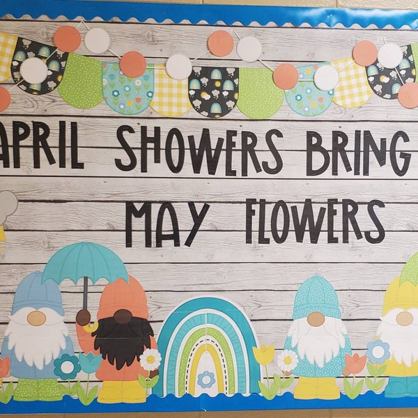Rainy Day Gnomes- Spring Flowers - April/may Bulletin Board Kit - Etsy