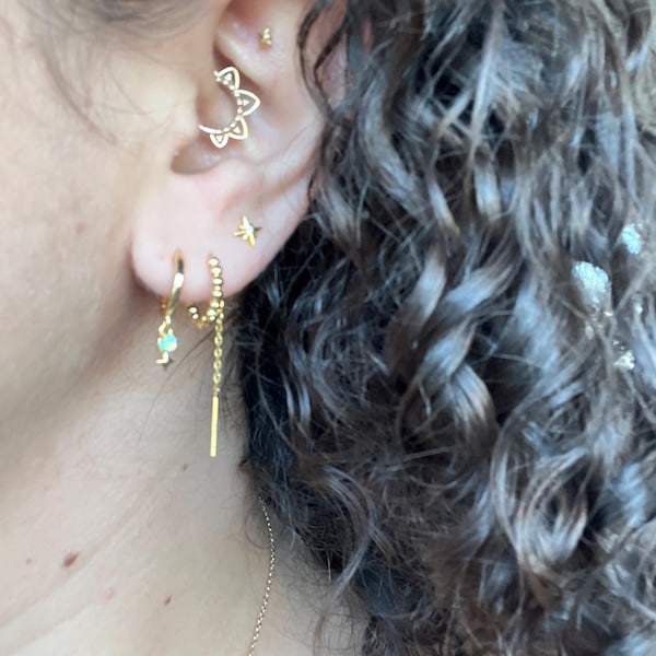Extra Tiny CZ Starburst Threader Earrings in Sterling Silver, Silver or ...