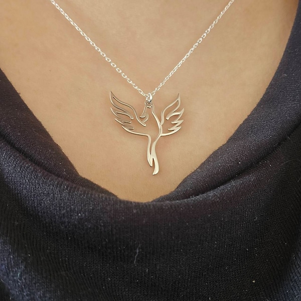 925 Silver Phoenix Necklace, Fire Bird Necklace, Dainty Silver Phoenix ...