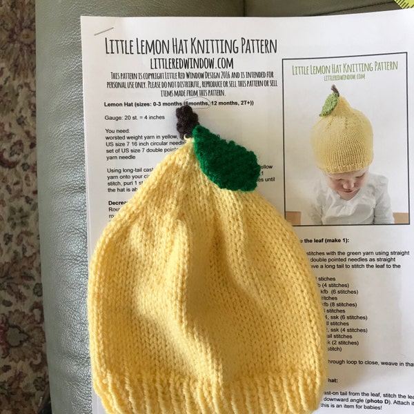 Lemon Hat KNITTING PATTERN / Knit Lemon Hat Pattern / Lemon Hat Pattern ...