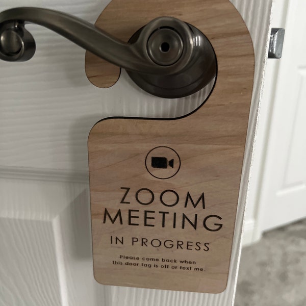 Zoom Meeting Door Hanger Sign, Video Call Door Sign, Wood Door Sign ...