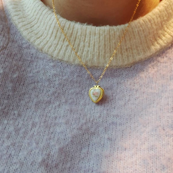 Gold Vintage Locket Necklace, Pearl Locket Necklace, Flower Locket ...