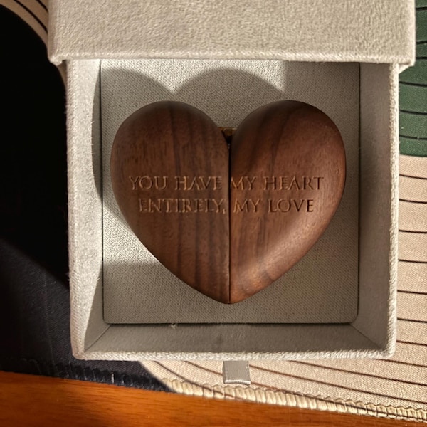 Engraved Heart Flip Ring Box - Secret Slim Wooden Engagement or Wedding ...