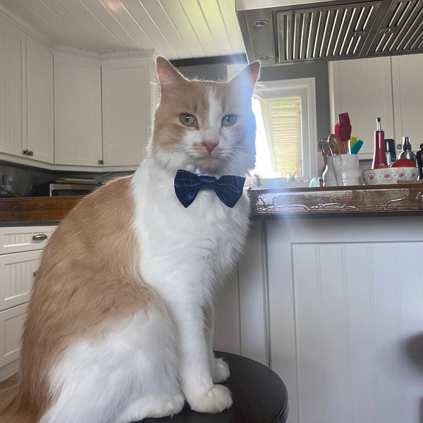 Navy Blue Satin Cat Bow Tie, Wedding Cat Bow Tie - Etsy