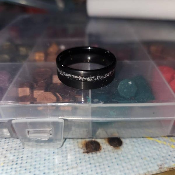 8mm Black Meteorite Brushed Wedding Ring, Black Obsidian Sandblasted ...