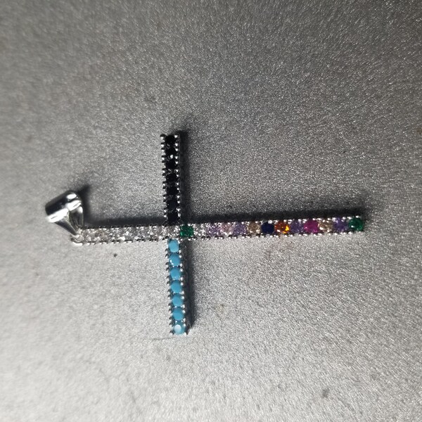 Gold Minimalist Cross Multi Color Micro Pave Cubic Zirconia Necklace ...