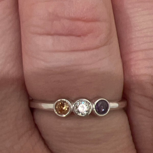 Multi Stone Family Ring, Birthstone Sterling Silver Ring for Mom ...