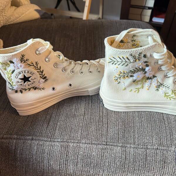 Custom Embroidered Wedding Converse, White Flowers Embroidered Sneakers ...