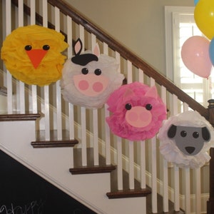 Pig tissue paper pompom kit Old MacDonald farm party | Etsy