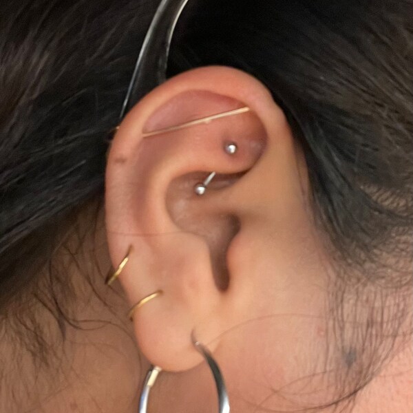 SHORT Industrial Ear Bar Cartilage Cuff / 18 Gauge / 14k Gold Fill ...