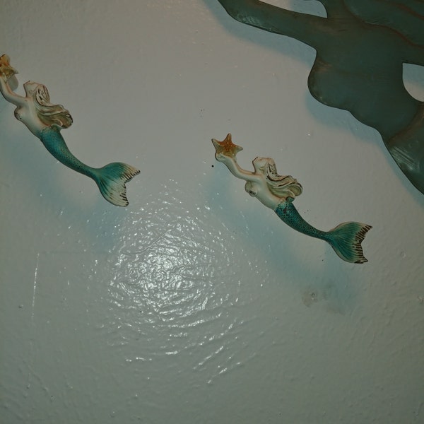 Cream and Blue Mermaid Knob Drawer Handle - Mermaid Tail - Beach Theme ...